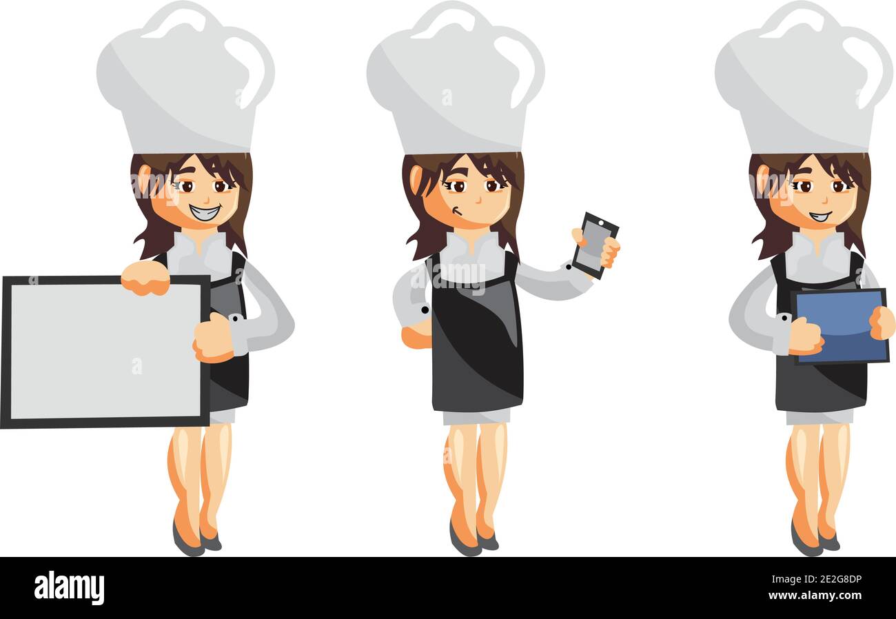 Chef Woman character Mascot creation Illustration Template Pose Set ...