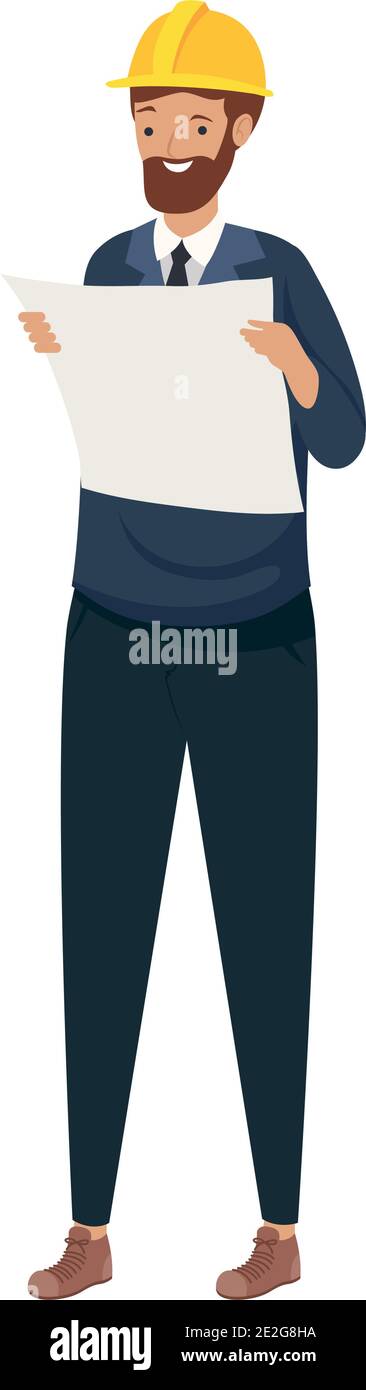 Architect man with helmet design of construction remodeling and working ...