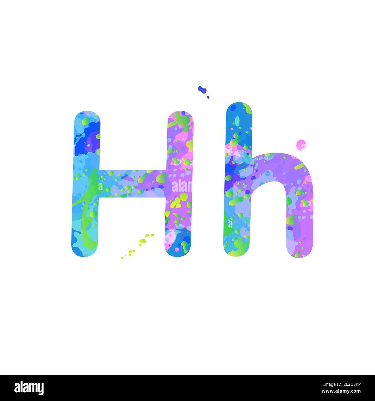 Letters H uppercase and lowercase with effect of liquid spots of paint ...