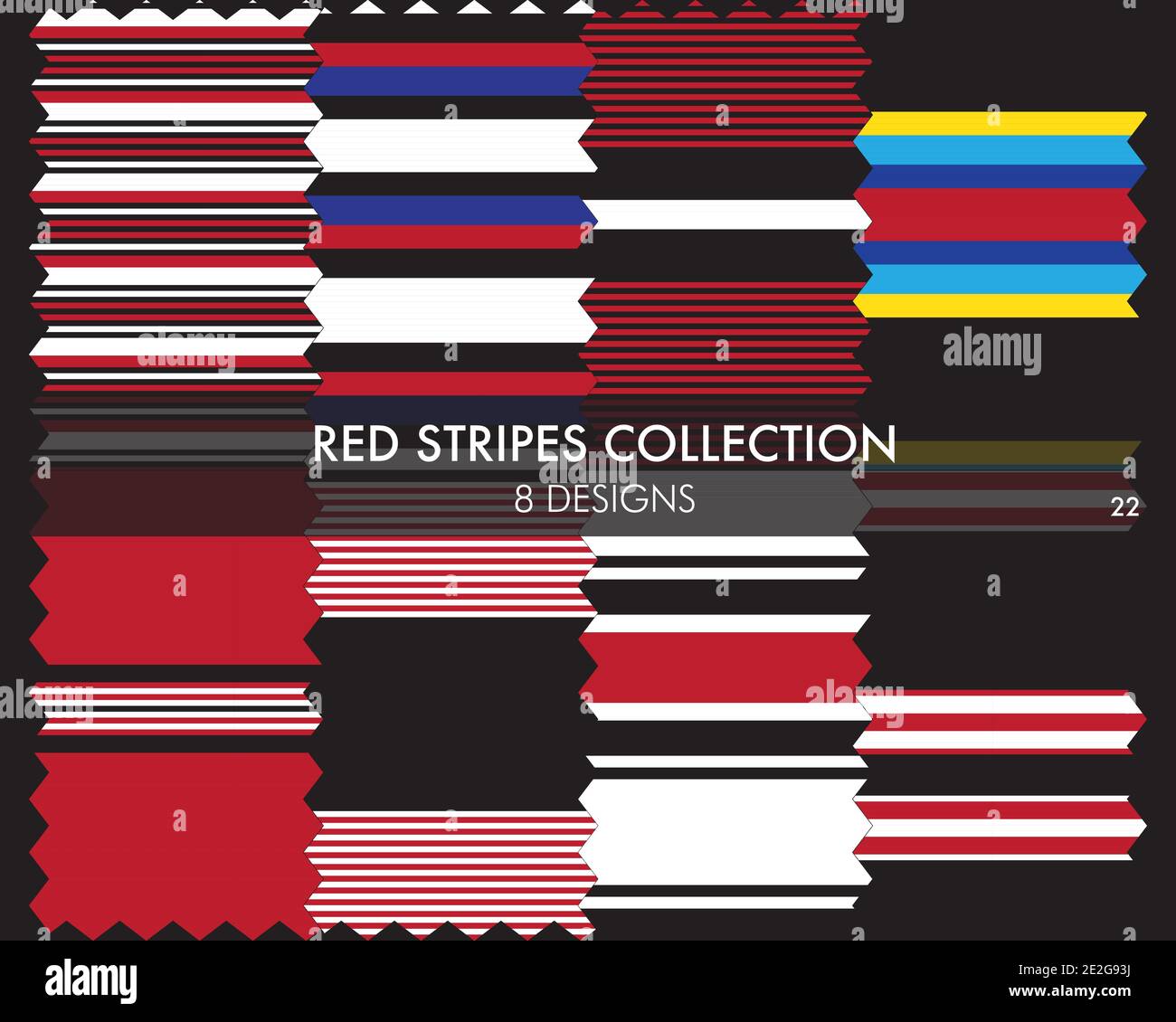 Red striped seamless pattern collection includes 8 designs for fashion ...