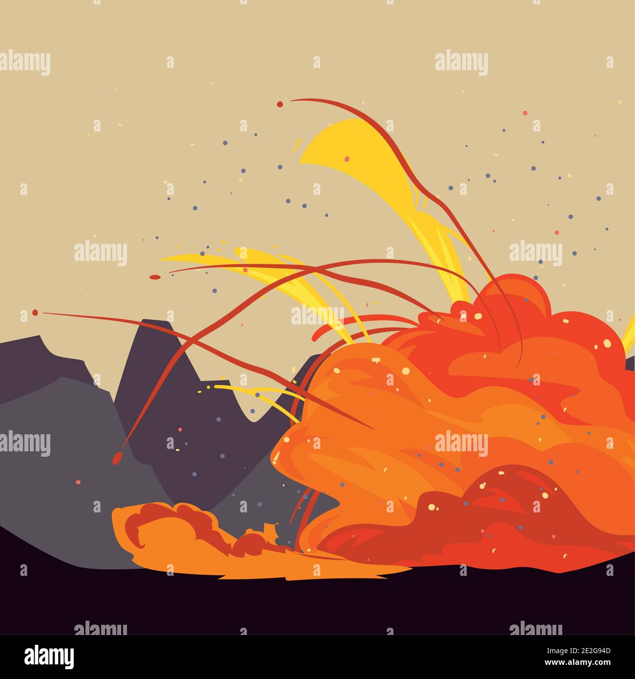 Military explosion flame in front of mountains landscape design, Weapon ...