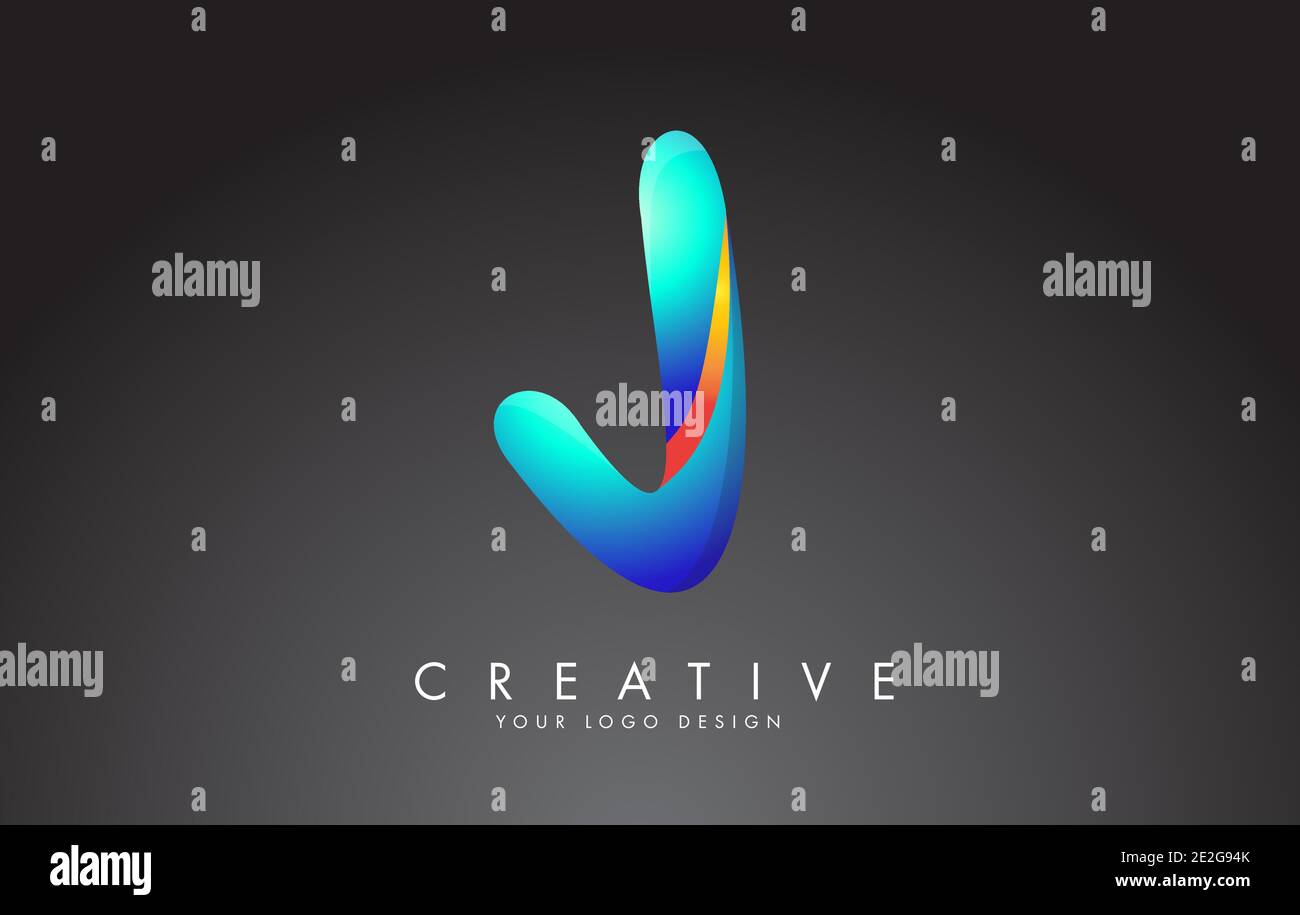 Colorful J letter logo with twisted lines effect. Rounded font style ...