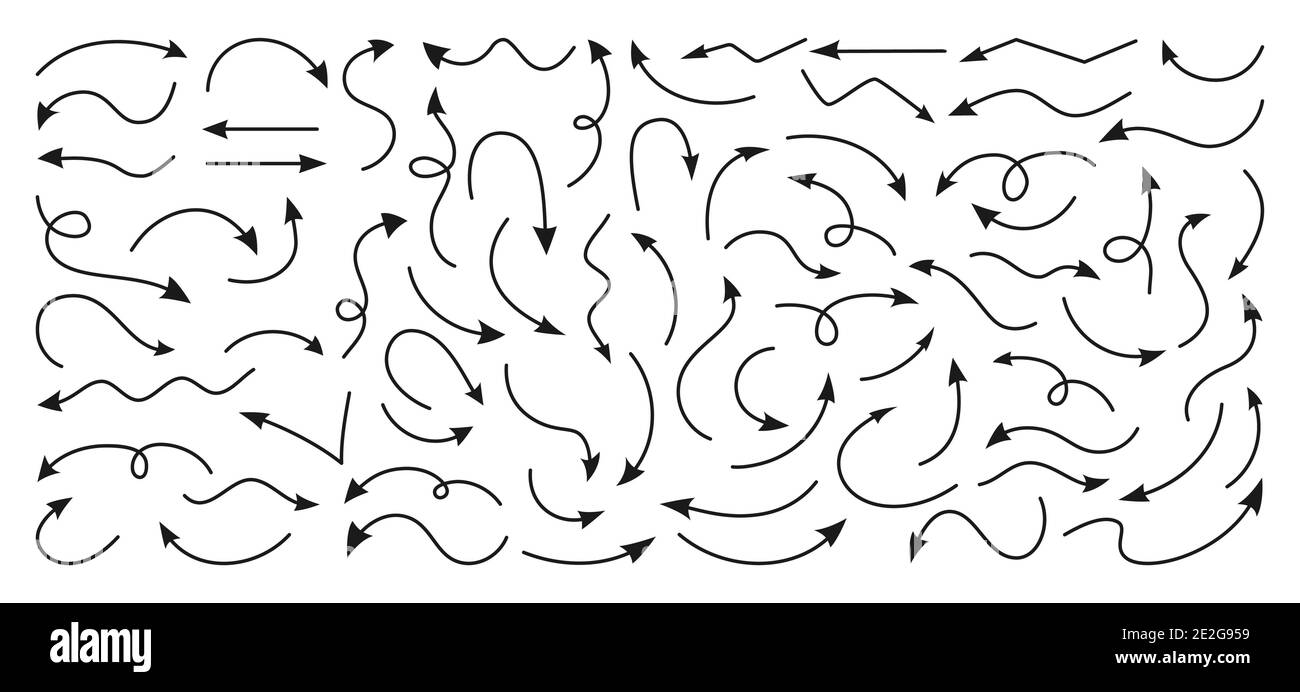 Black arrows hand drawing Icon set. Grunge different directions pointer ...