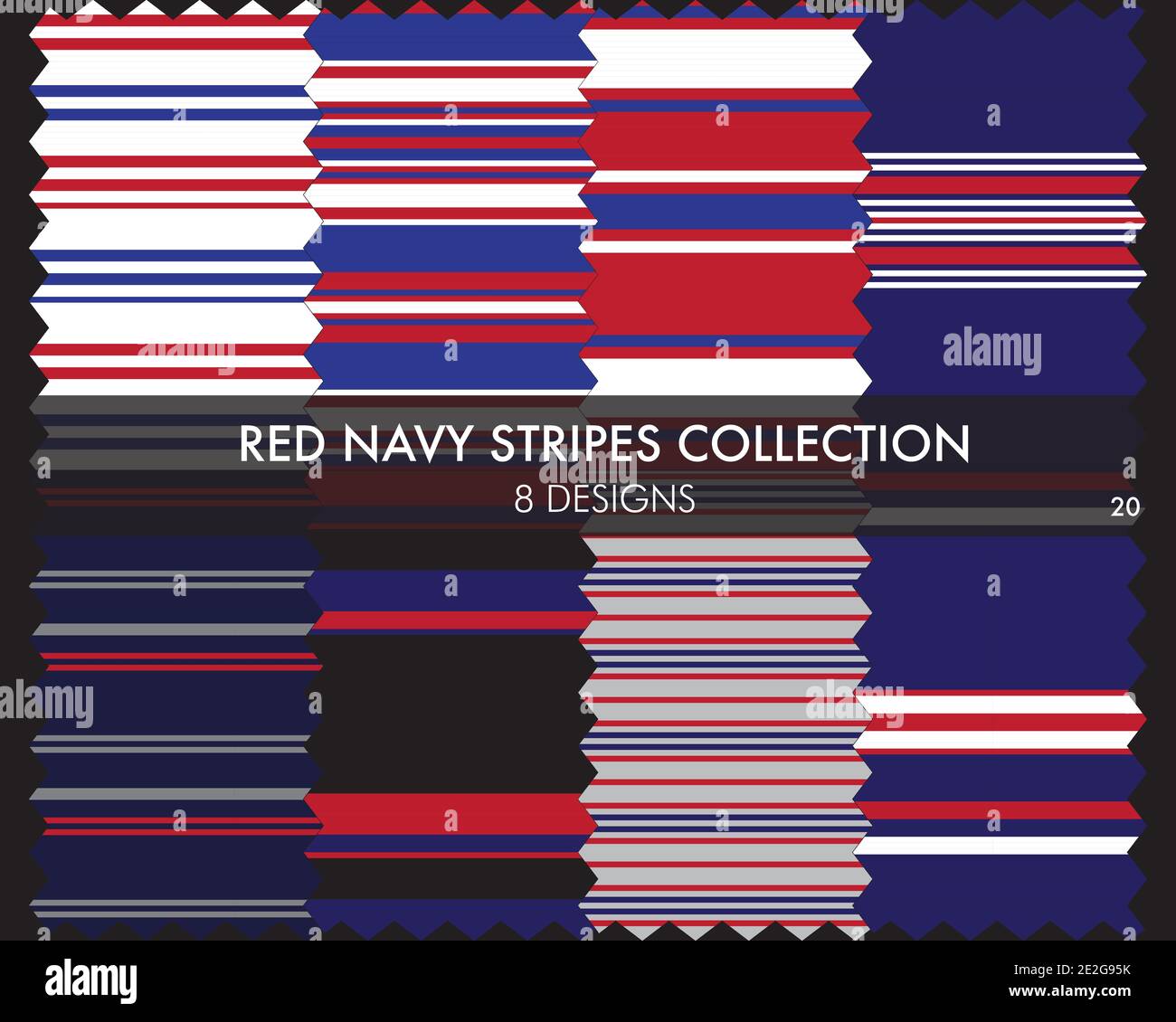 Red Navy striped seamless pattern collection includes 8 designs for ...