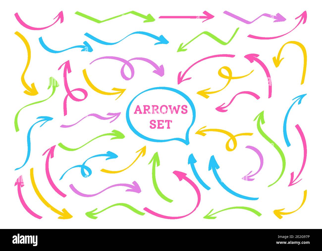 Arrows highlighter bright marker set. Hand drawing transparent colors ...