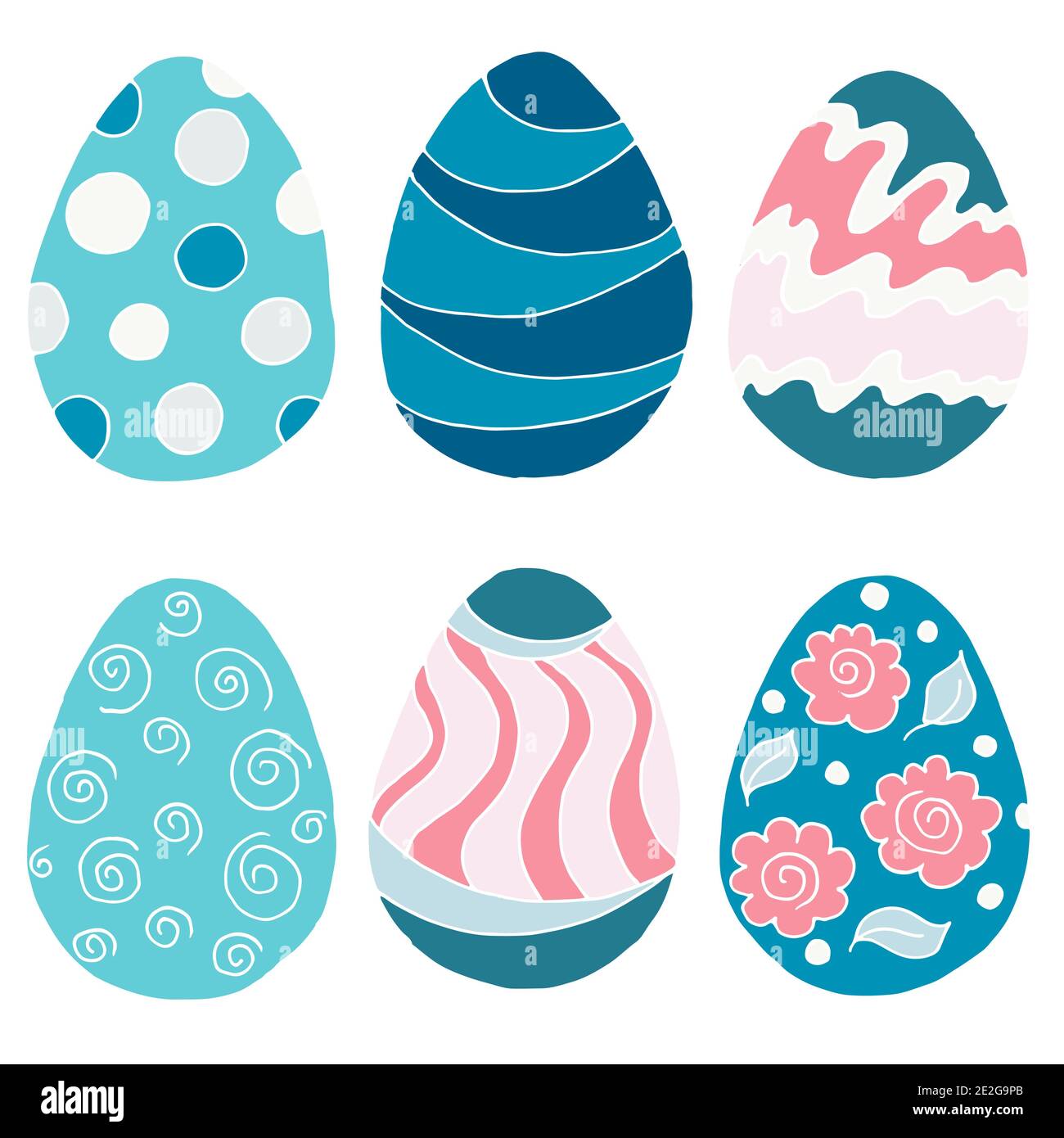 Easter illustration. Happy Easter. A set of hand drawings, Easter eggs ...