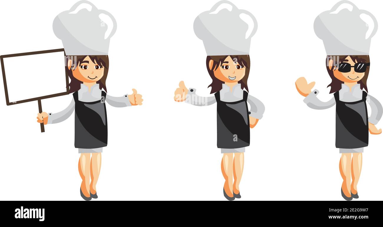 Chef Woman character Mascot creation Illustration Template Pose Set ...