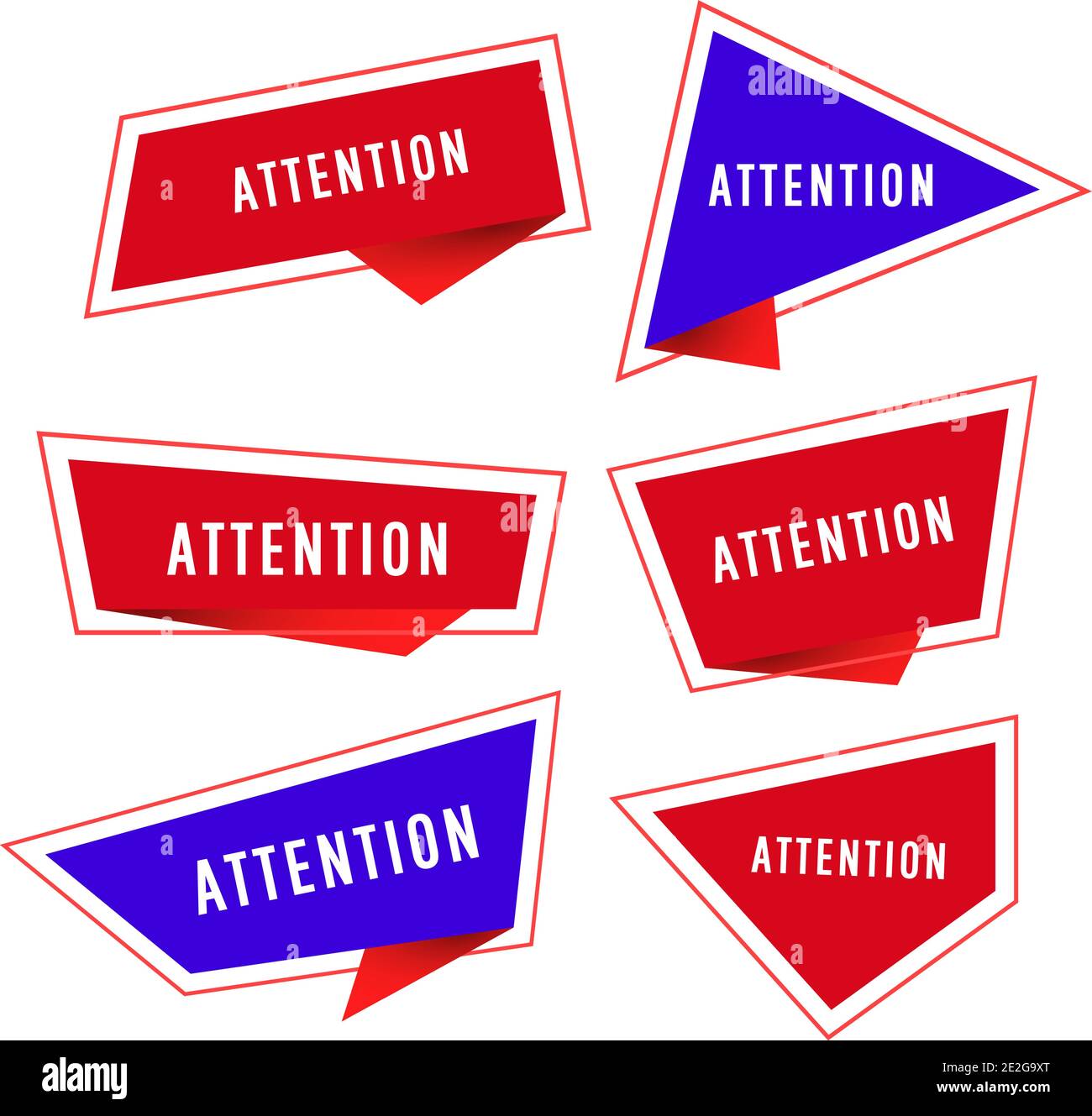 Set of attention text with geometrical origami stickers template in a ...