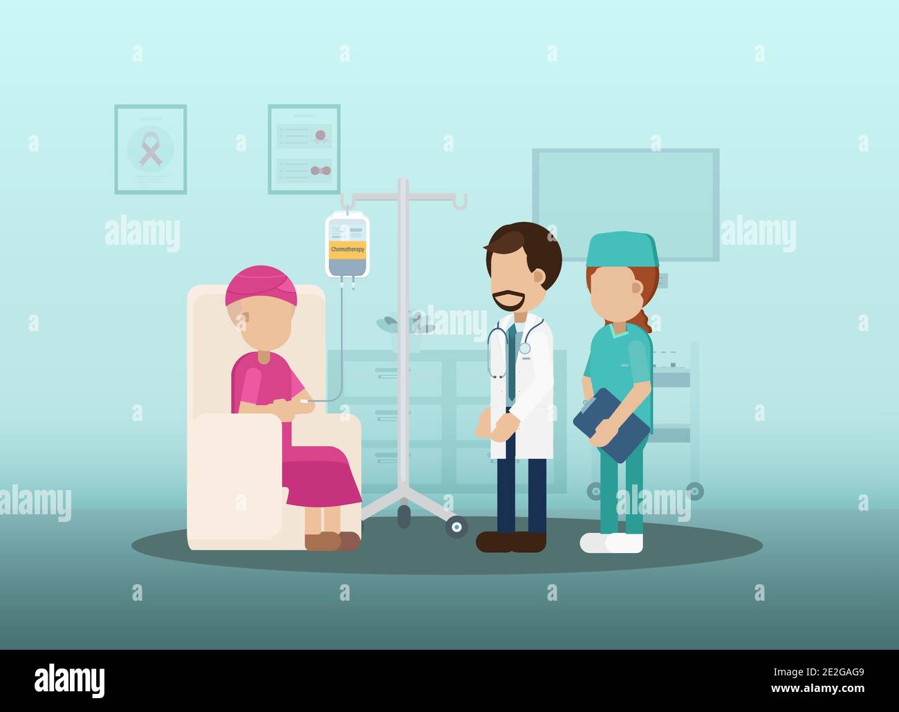 Chemotherapy room with patient and medical staff flat design vector ...