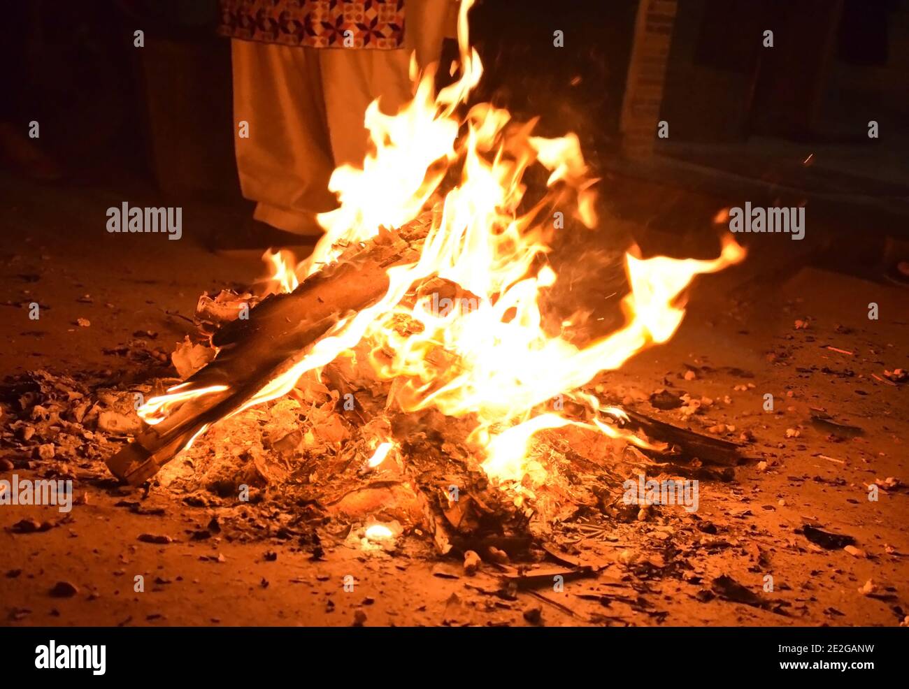 Lighting of bonfire during Punjabi festival Lohri in India. Lohri ...