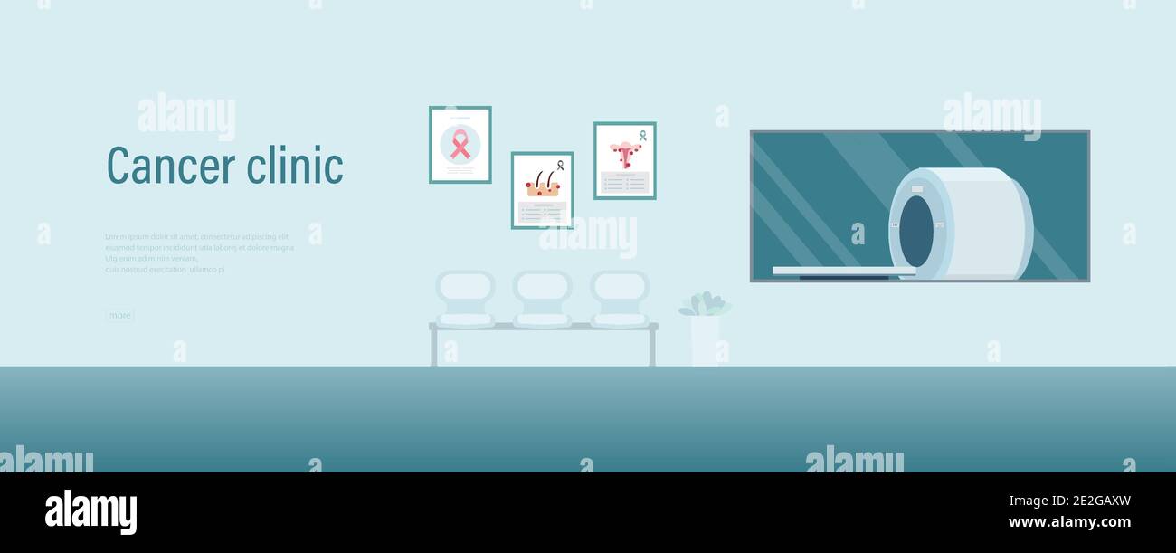 Cancer clinic banner with ct scan machine flat design vector ...
