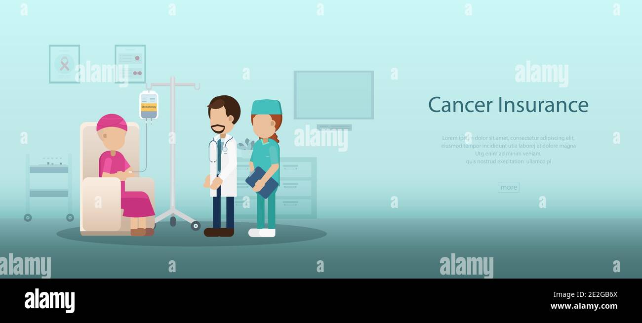 Cancer insurance banner with patient and medical staff flat design ...