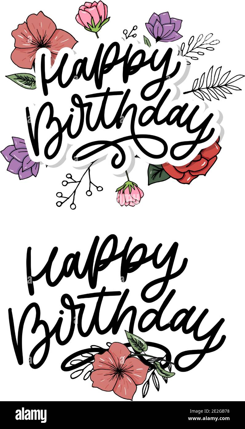 Happy Birthday letterin calligraphy brush vector typography text Stock ...
