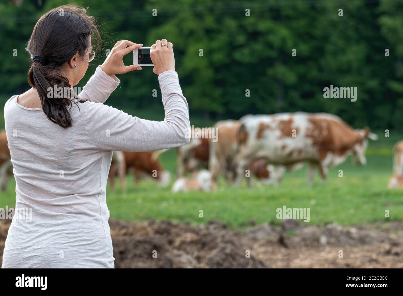 Pretty young woman take a pictures with mobile phone from typical ...