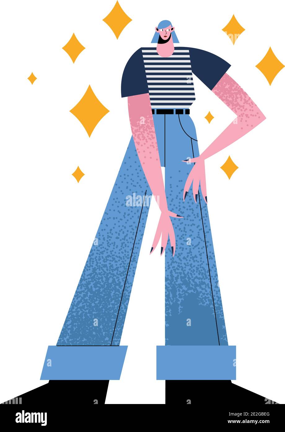 woman cartoon with jeans and striped tshirt design, Girl female person ...