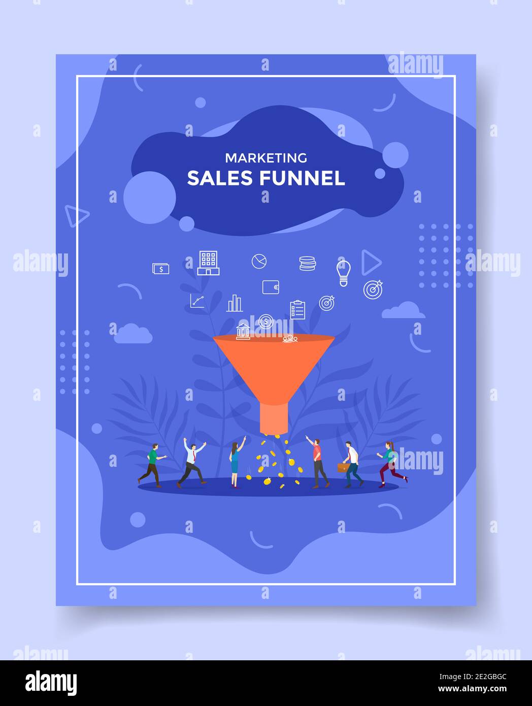 sales funnel concept people around funnel filtering icons marketing to ...