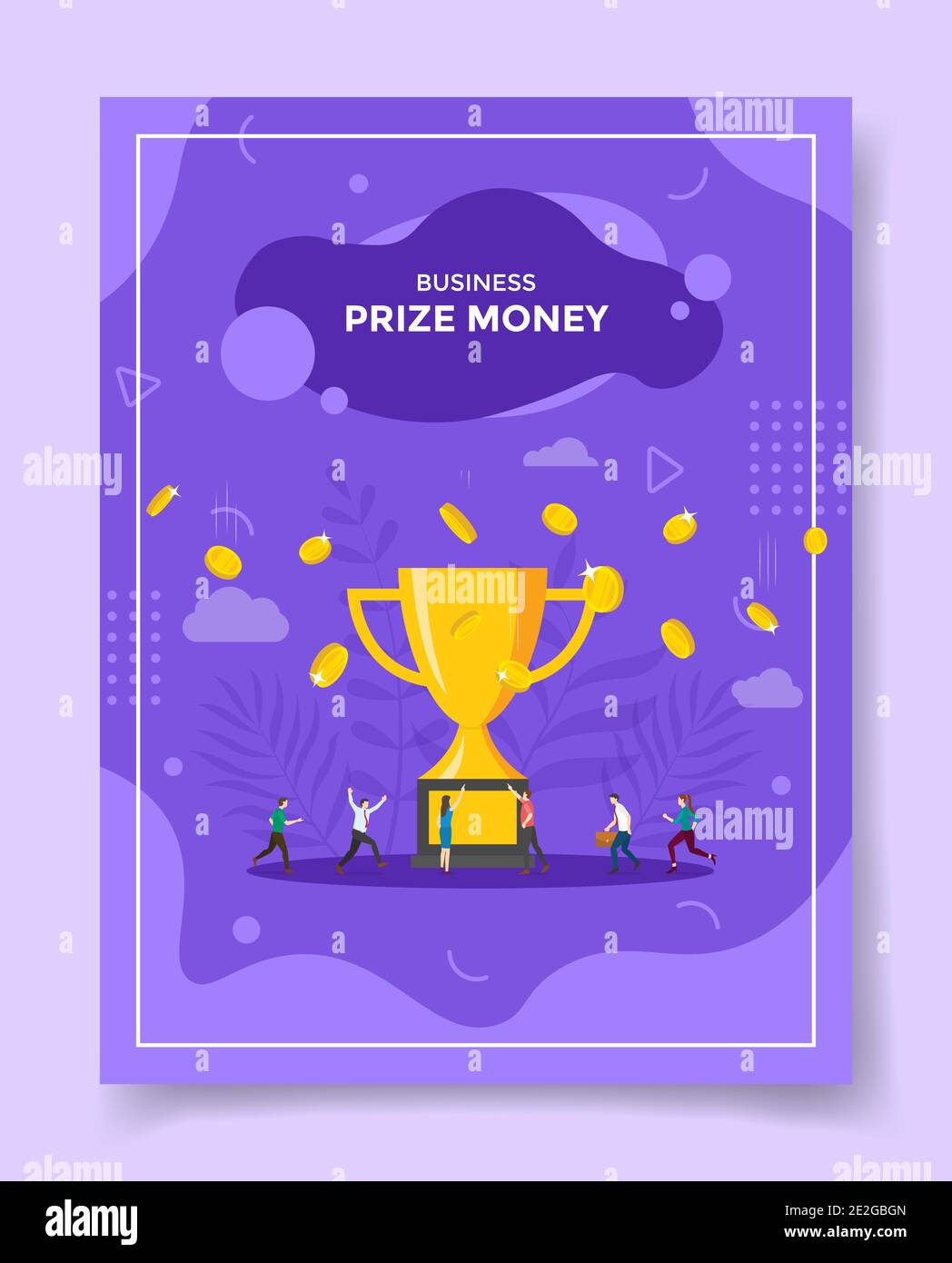 prize money concept people around big trophy money fall for template of ...