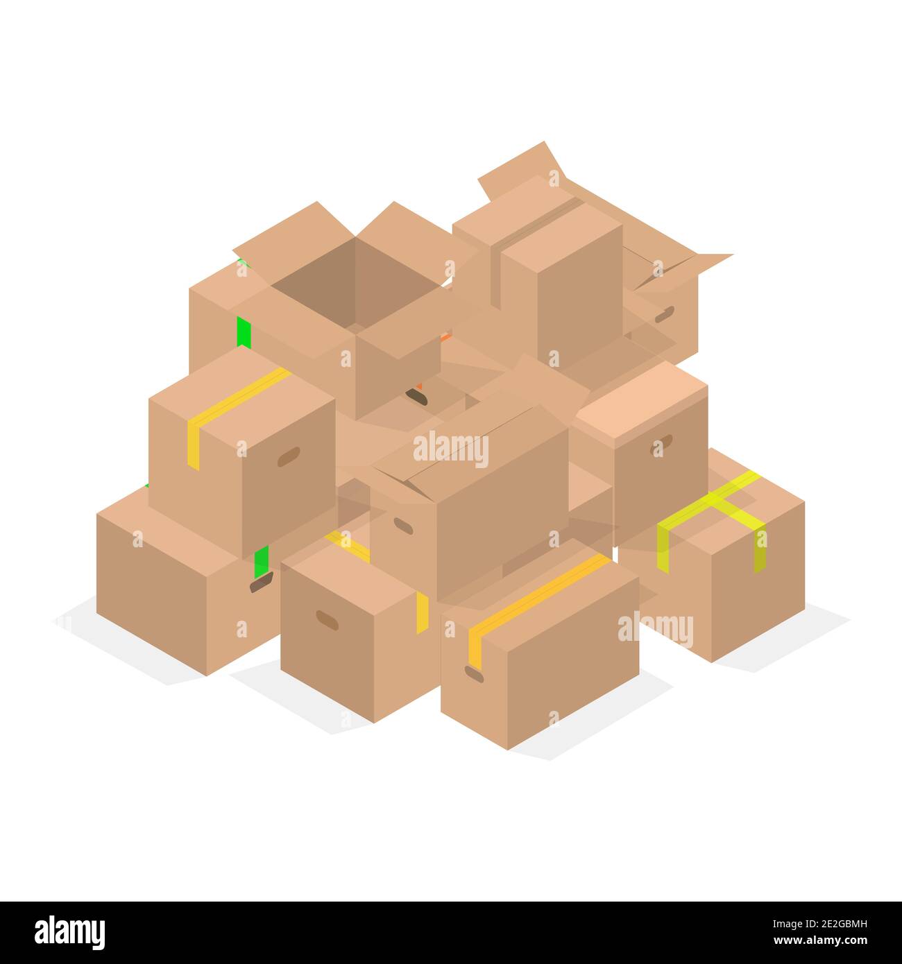 Bunch of cardboard boxes isolated on white background. Packaging design ...