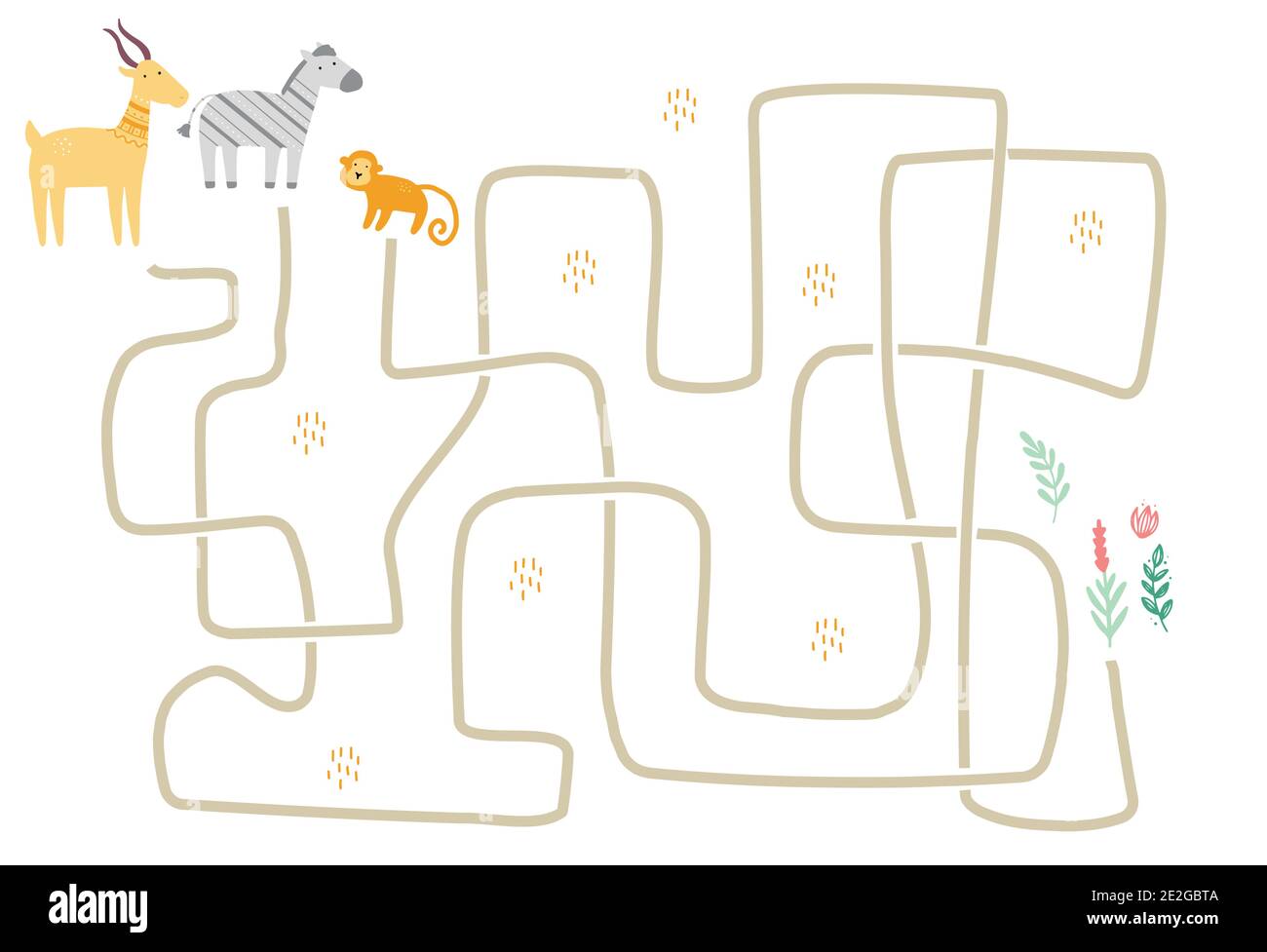 Maze with cute african animal for children. Kids labyrinth game. Mind ...