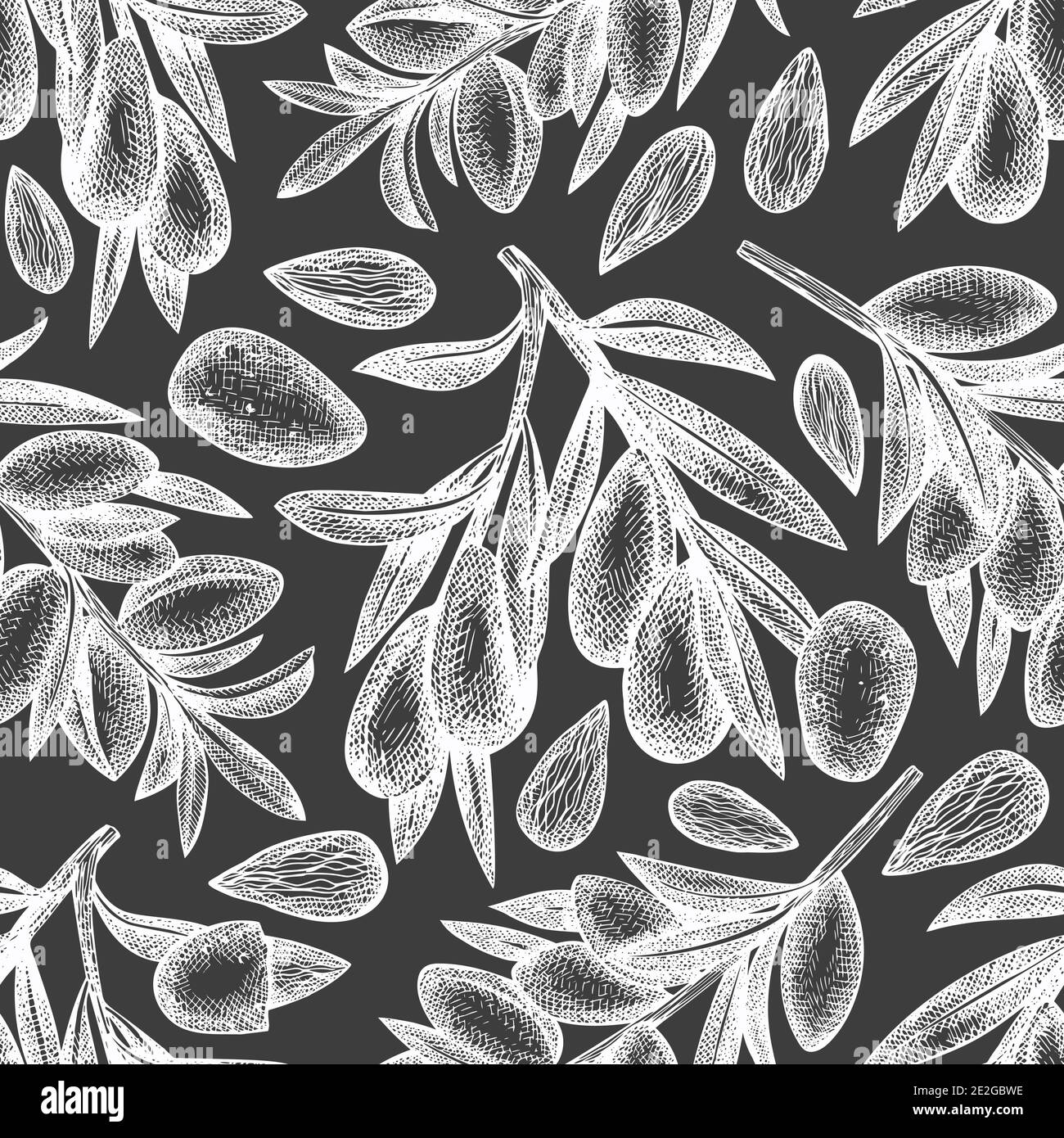 Hand drawn sketch almond seamless pattern. Organic food vector ...