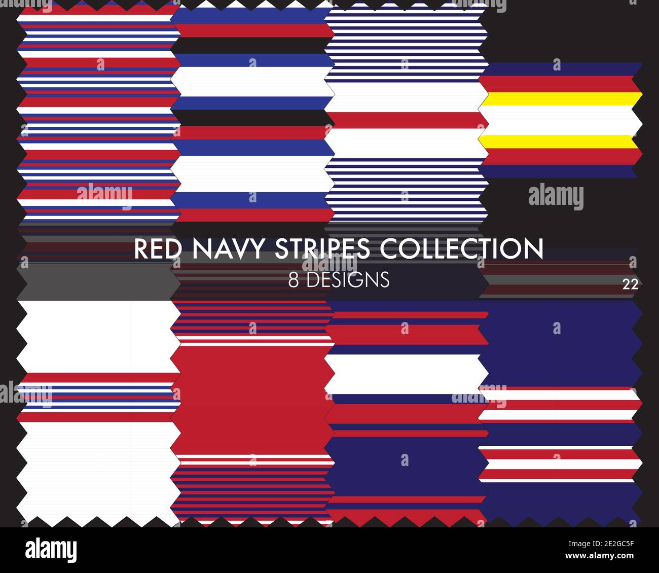 Red Navy striped seamless pattern collection includes 8 designs for ...