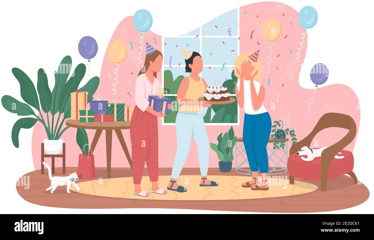 Surprise birthday party 2D vector web banner, poster Stock Vector Image ...