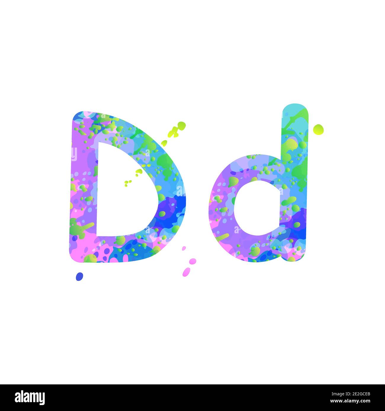 Letters D uppercase and lowercase with effect of liquid spots of paint ...