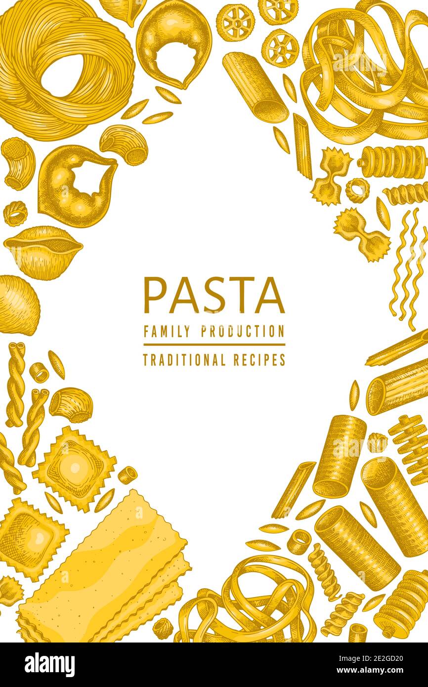 Italian pasta design template. Hand drawn vector food illustration ...