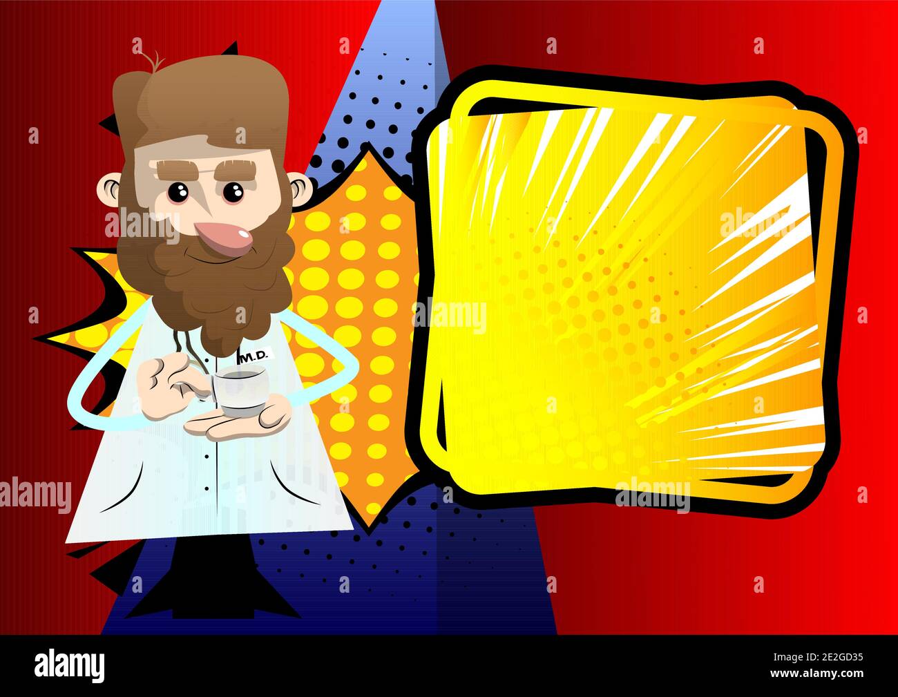 Funny cartoon doctor holding a cup of coffee. Vector illustration ...