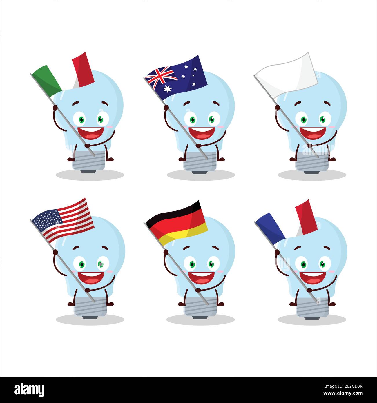 Halogen cartoon character bring the flags of various countries. Vector ...