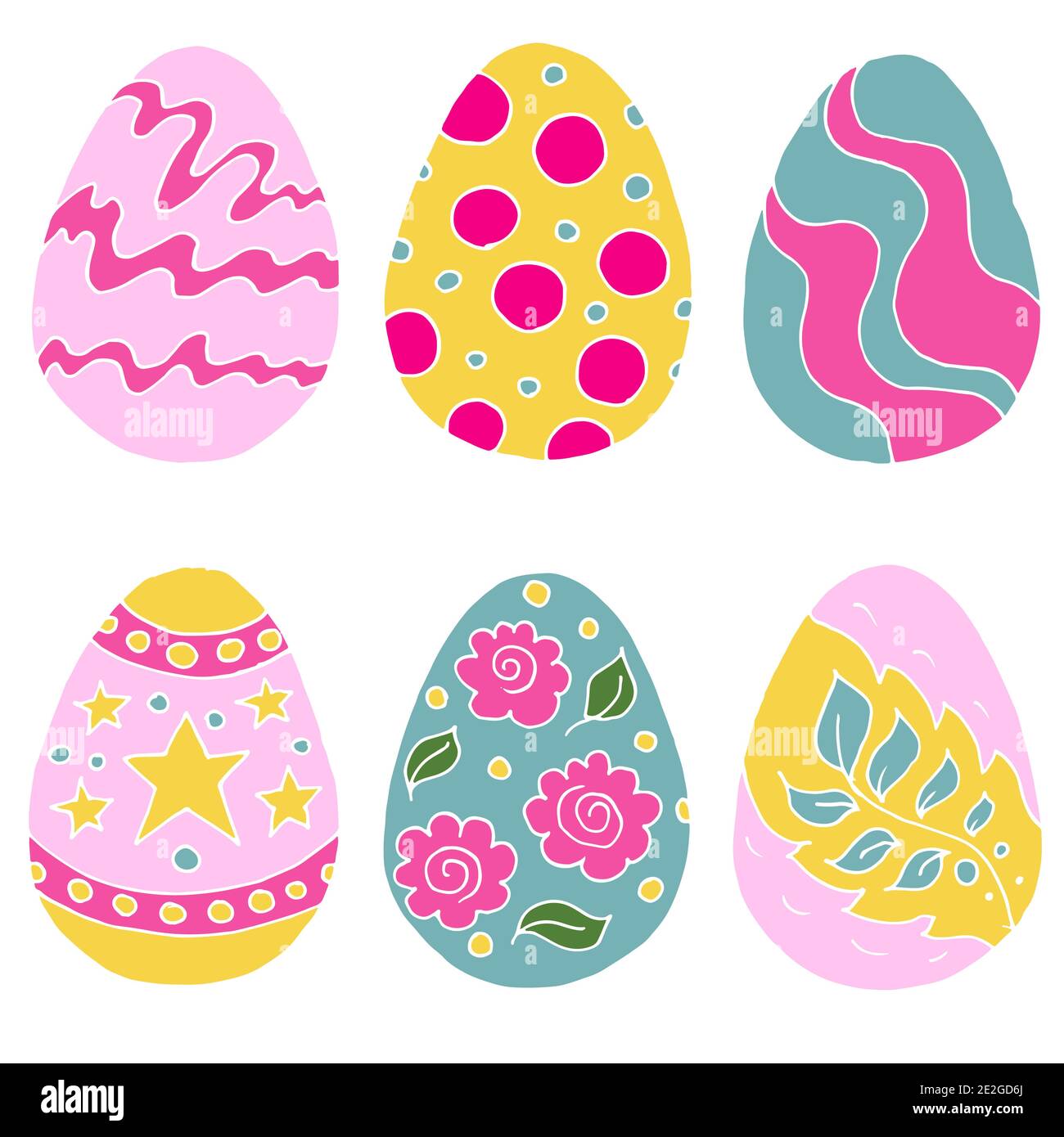Easter illustration. Happy Easter. A set of hand drawings, Easter eggs ...