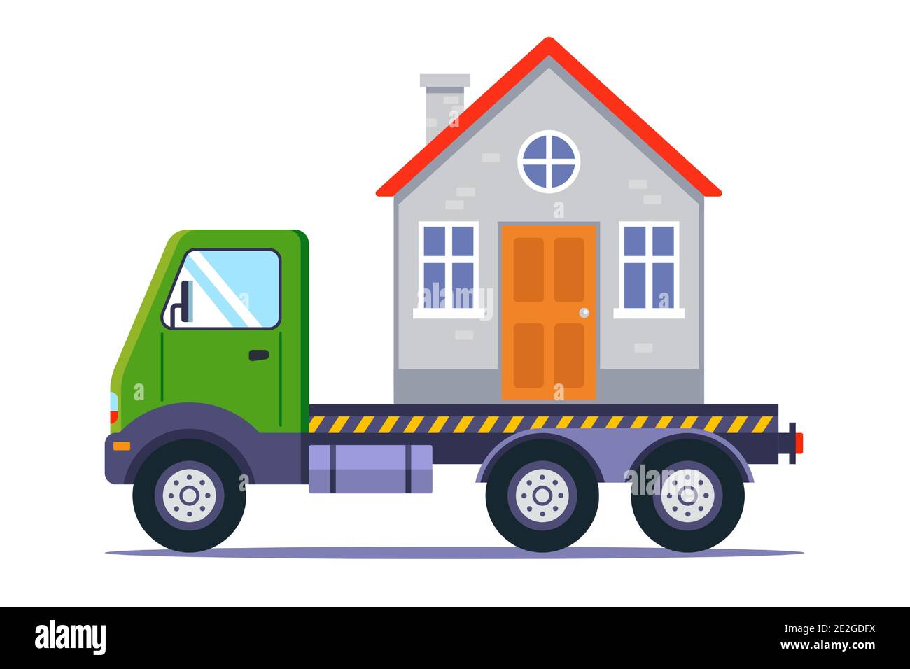 transportation of a building by truck on a white background. flat ...