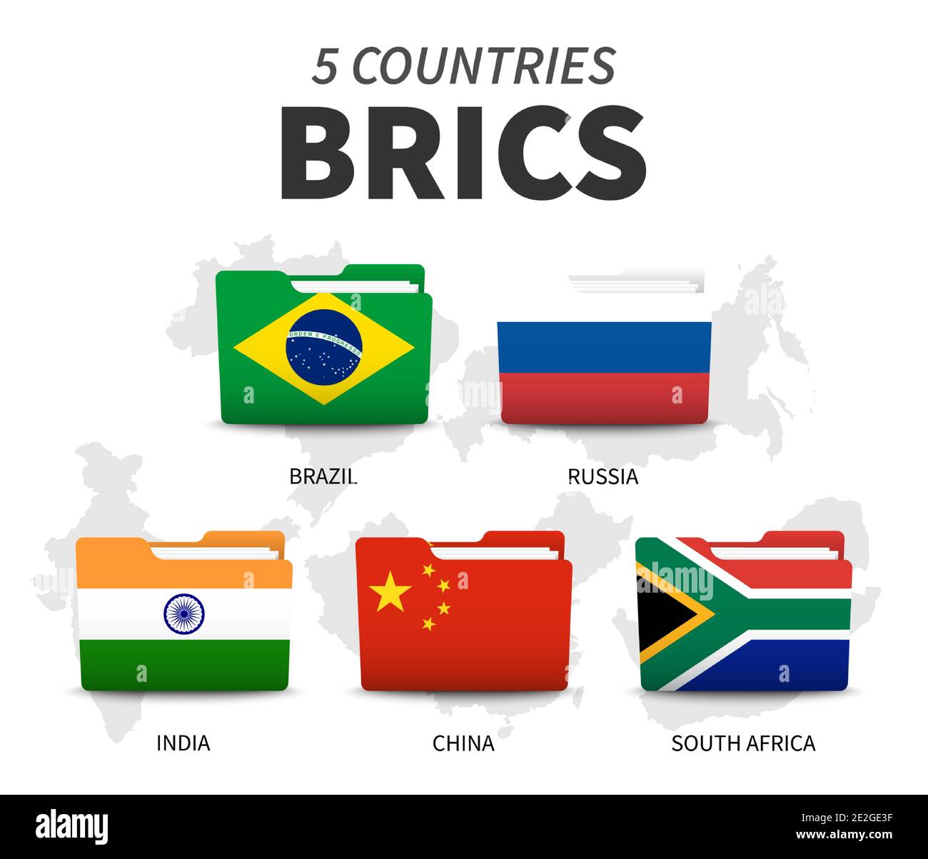BRICS . Association of 5 countries . Folder flag design . White ...
