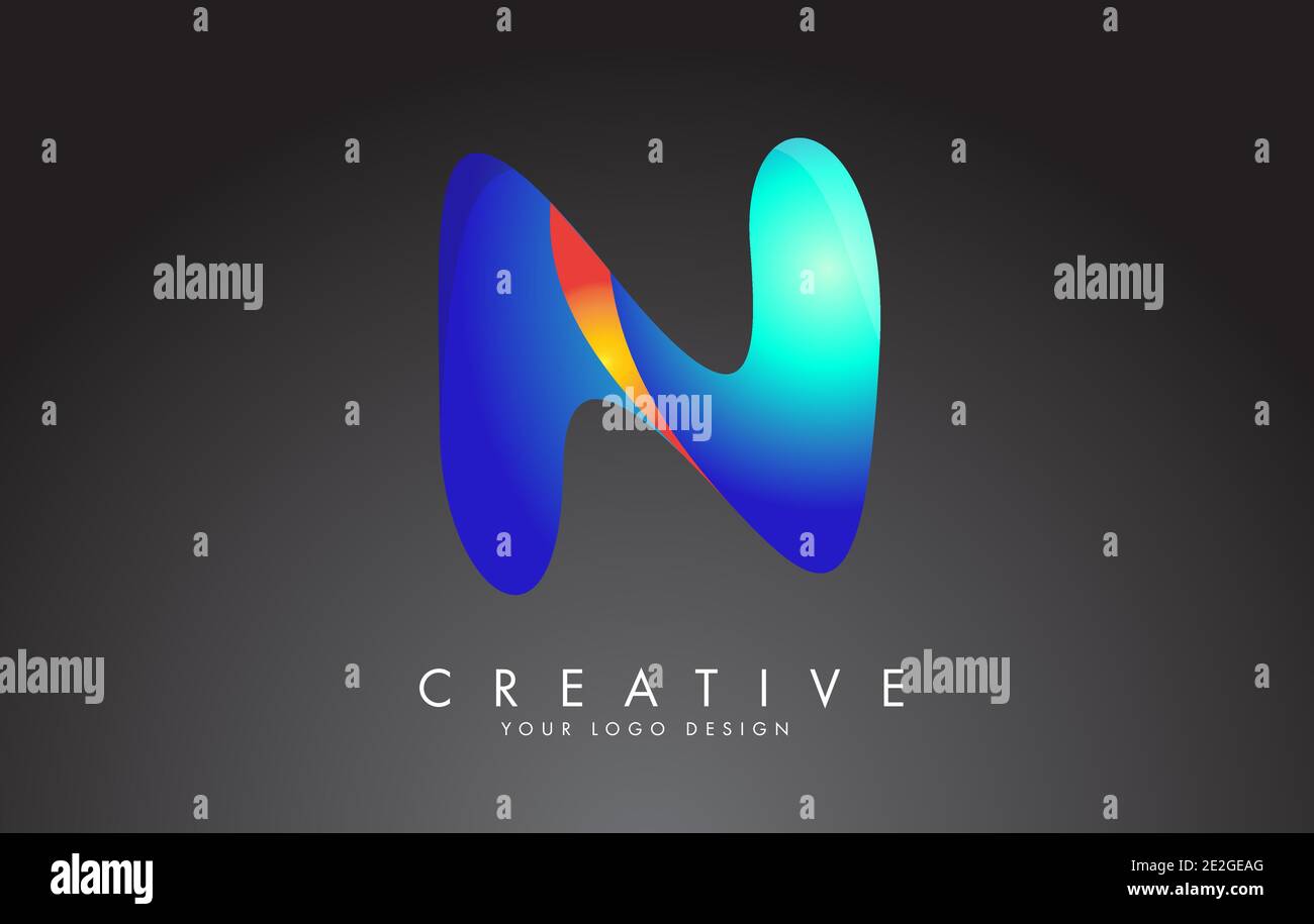 Colorful N letter logo with twisted lines effect. Rounded font style ...