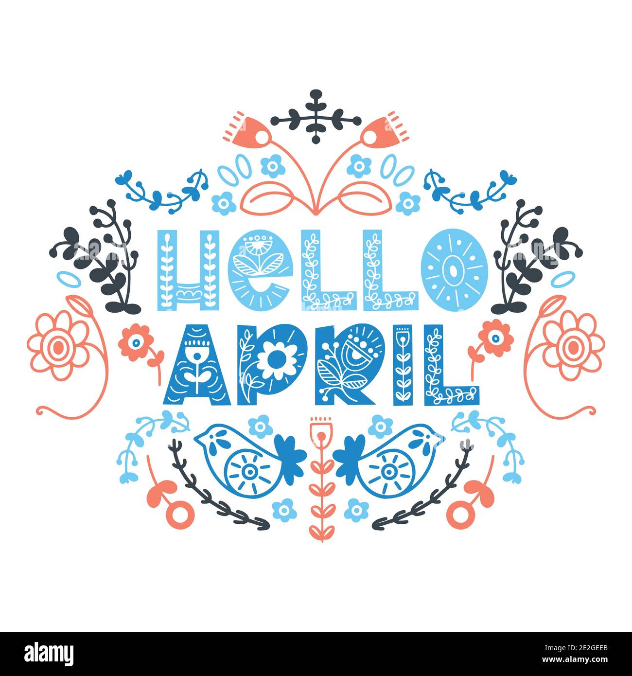 Hello April lettering. Elements for invitations, posters, greeting ...