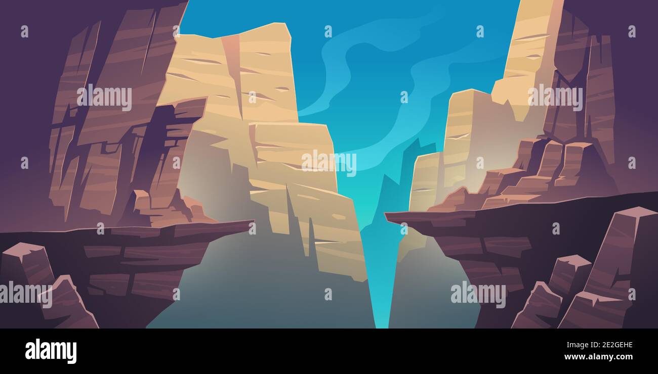 Mountain landscape with precipice in rocks. Vector cartoon illustration ...