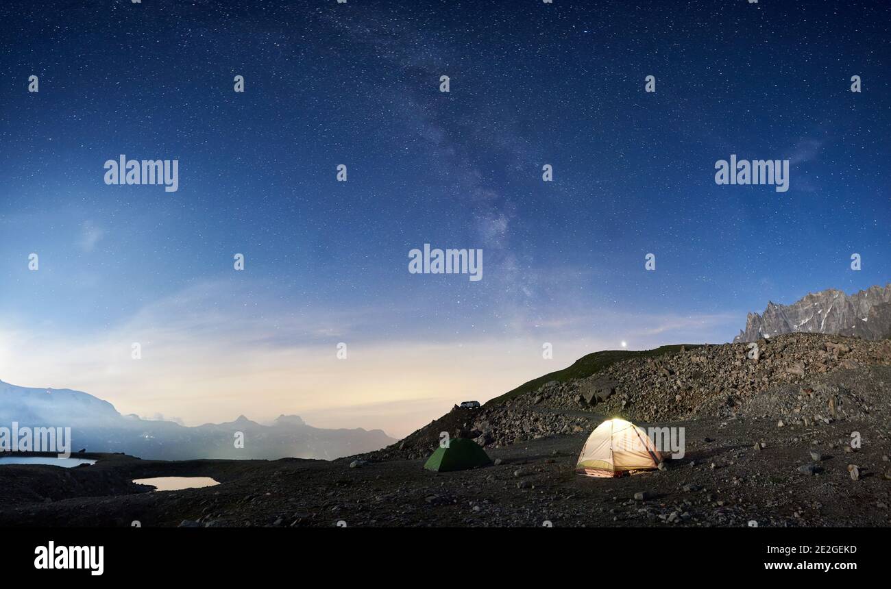 Magic scenery at night with blue sky and shining stars, beautiful ...