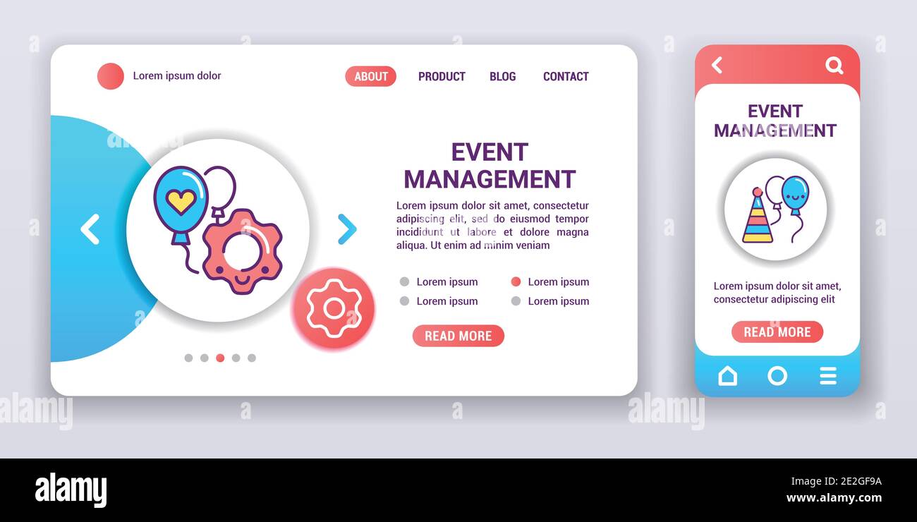 Event management web banner and mobile app kit. Service organization of holidays. Outline vector ...