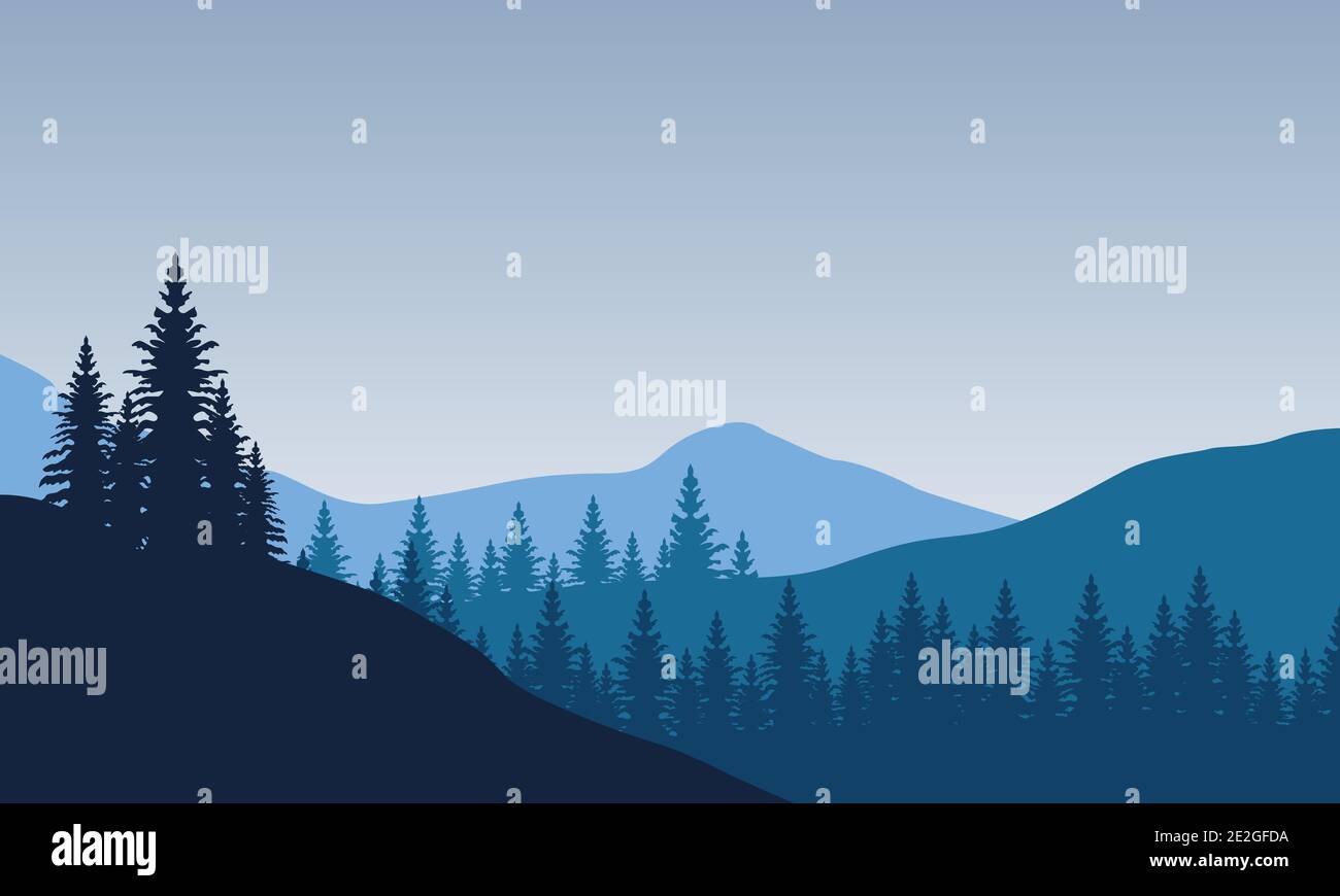 Beautiful scenery trees and mountains on morning bright. City vector ...