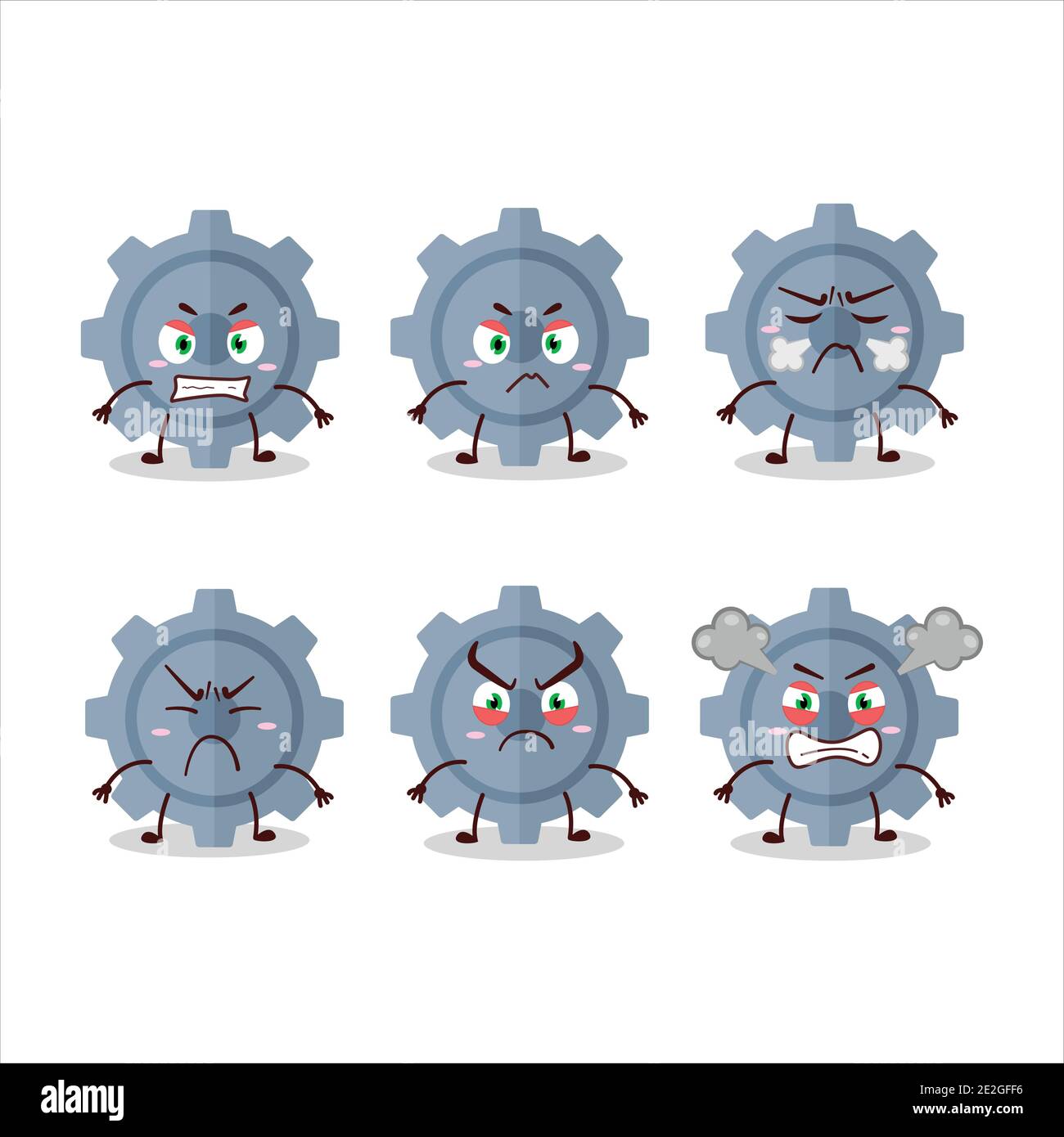 Gear cartoon character with various angry expressions. Vector ...