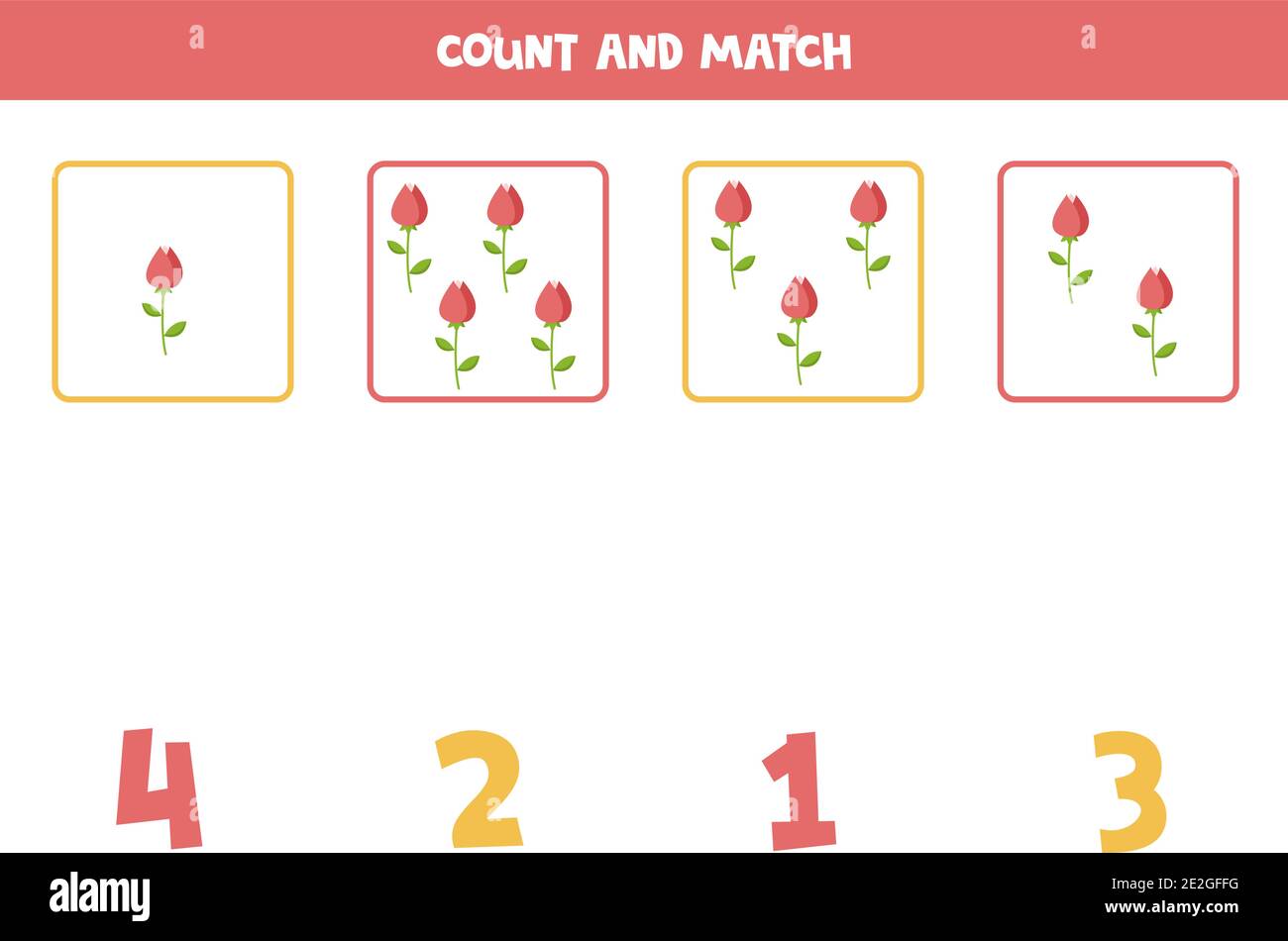 Count all valentine roses and match with correct answer. Educational ...