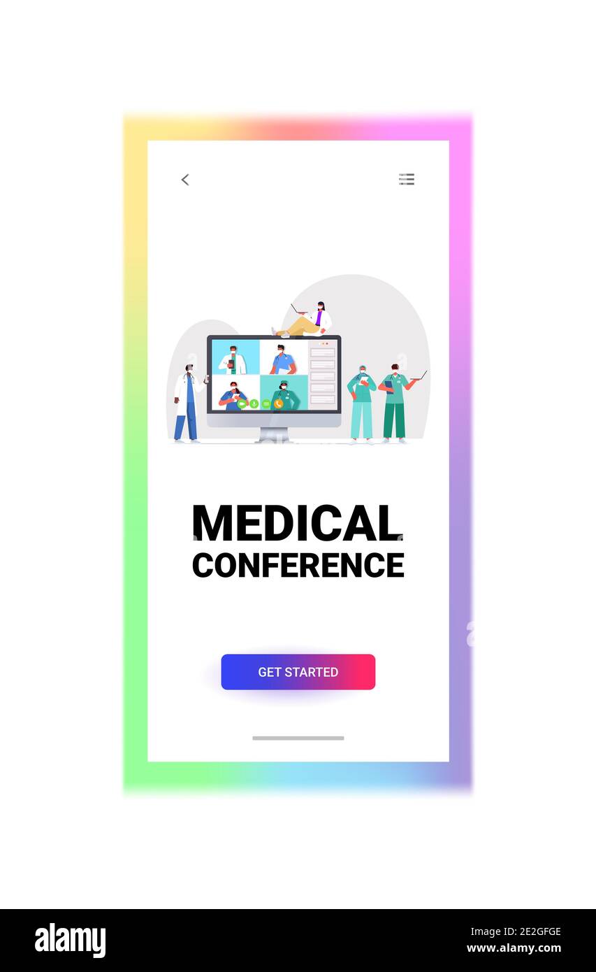 team of doctors having video conference mix race medical specialists ...