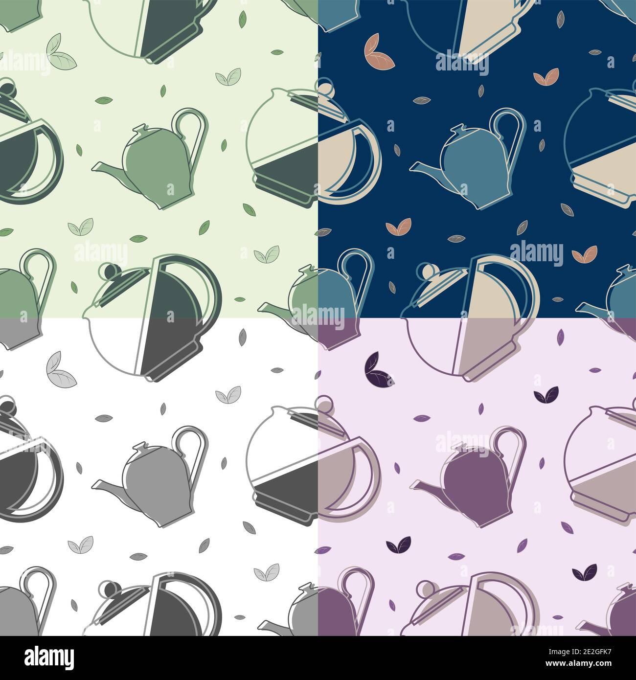 set of seamless patterns with teapot for tea drinking and small tea ...