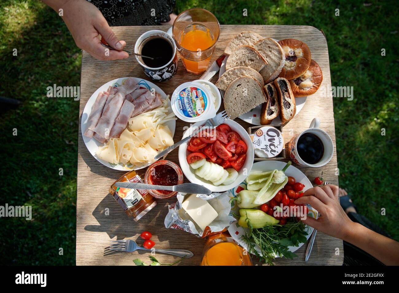 Prague, Czech Republic - August 5, 2018: Typical breakfast in Czech ...
