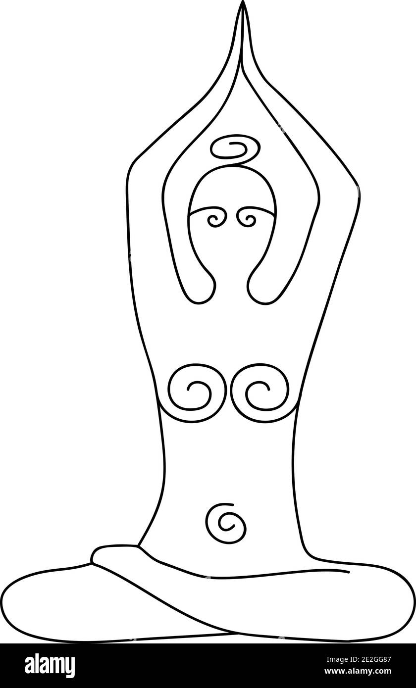 Black linear drawing of a female silhouette seated in a lotus position ...