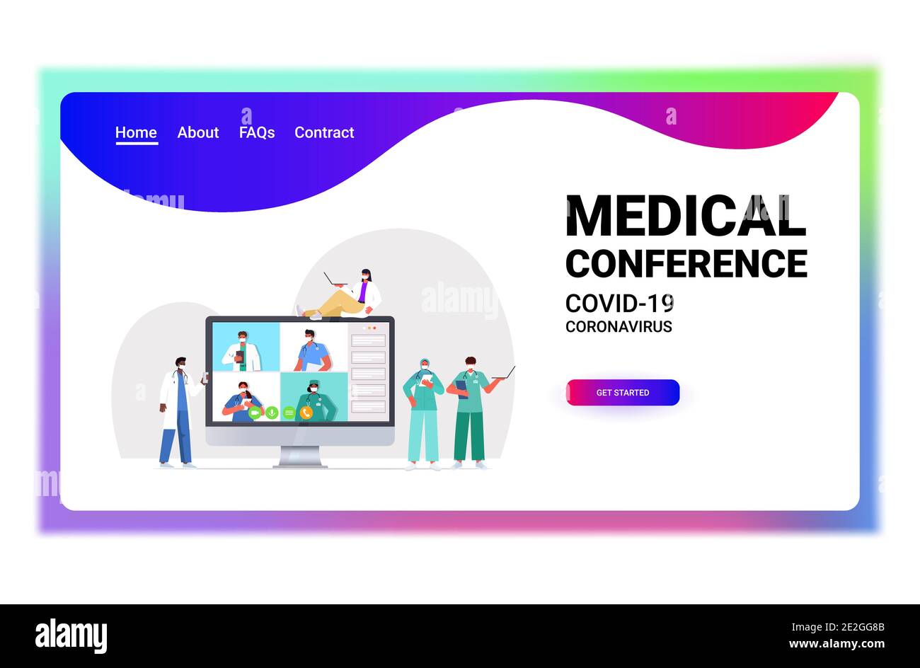 team of doctors having video conference mix race medical specialists ...