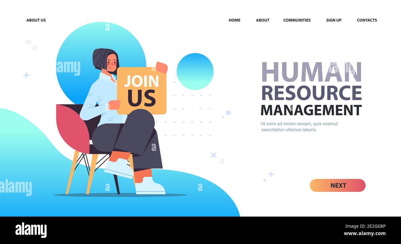 woman hr manager holding we are hiring join us poster vacancy open ...