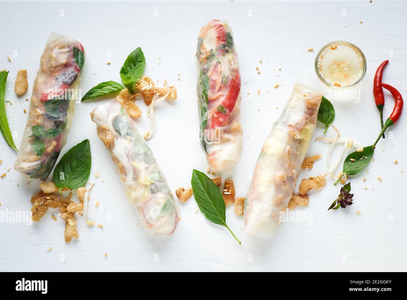 Summer rolls with pork greaves fresh ingredients Stock Photo - Alamy
