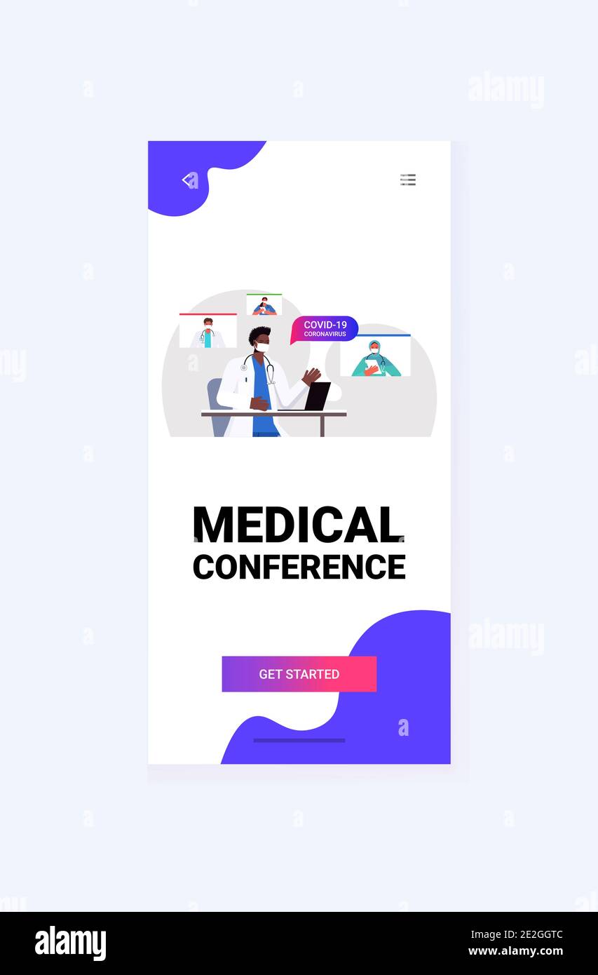 team of mix race doctors discussing during video call virtual medical ...