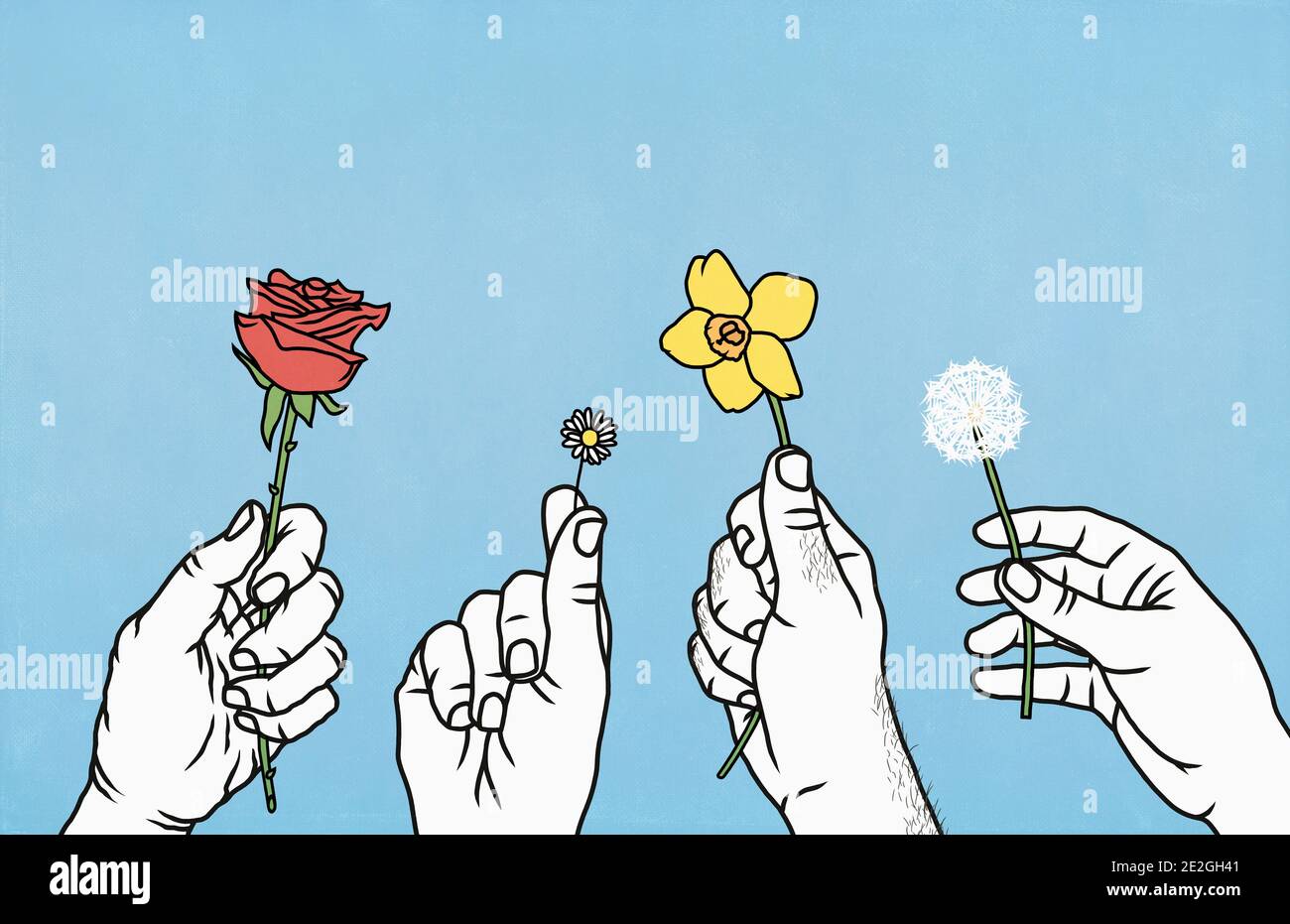 Illustration four people holding hands hi-res stock photography and ...